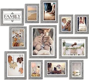 hamitor picture frames set for wall decor- 12 pack gallery wall frames set, collage photo frames wall mounting including one 8x10 / four 5x7 / five 4x6 / two 6x8 inch- rustic gray