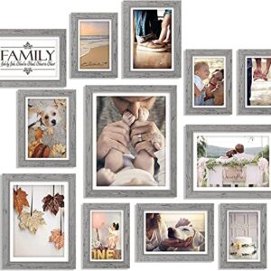 HAMITOR Picture Frames Set for Wall Decor- 12 Pack Gallery Wall Frames Set, Collage Photo Frames Wall Mounting Including One 8x10 / Four 5x7 / Five 4x6 / Two 6x8 Inch- Rustic Gray