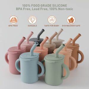 Toddler Straw Cup with 2 Handlers, Food Grade Silicone Training Cup for Baby, Unbreakable, Come with Straw Brush, BPA Free, 5 oz (Power Rose)