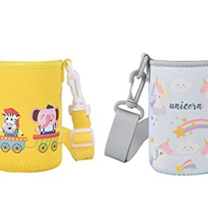 2Pack-Children's Water Bottle Carrier, Protect and insulate your water bottle, With adjustable straps, Suitable for most children's water bottles - Unicorn + Animal