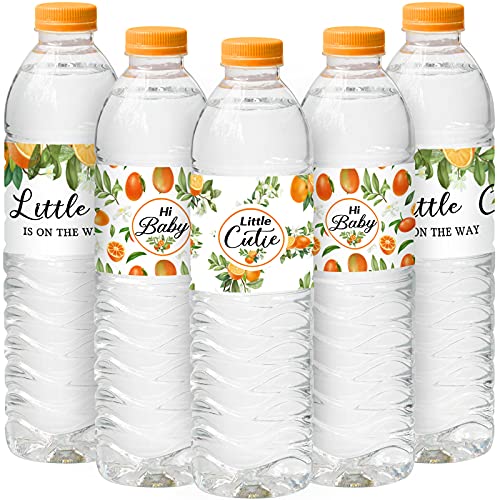 48 Pieces Little Cutie Baby Shower Water Bottle Labels Orange Water Bottle Wrapper Stickers Party Favors Decorations for Boy Girl Baby Shower, 3 Styles (Cute Style)