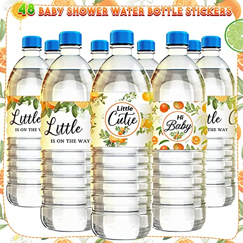 48 Pieces Little Cutie Baby Shower Water Bottle Labels Orange Water Bottle Wrapper Stickers Party Favors Decorations for Boy Girl Baby Shower, 3 Styles (Cute Style)