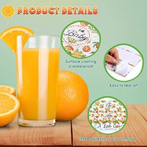 48 Pieces Little Cutie Baby Shower Water Bottle Labels Orange Water Bottle Wrapper Stickers Party Favors Decorations for Boy Girl Baby Shower, 3 Styles (Cute Style)