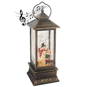 evelyne square christmas snow globes musical - battery operated led lighted swirling glitter water lantern - christmas decorations for the home (snowman with child and dog)