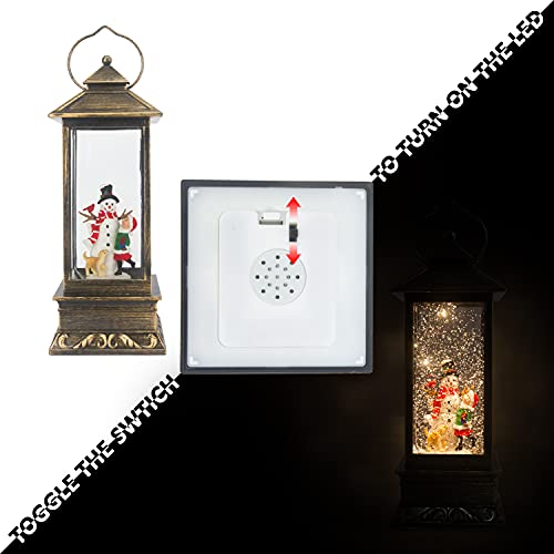 Evelyne Square Christmas Snow Globes Musical - Battery Operated LED Lighted Swirling Glitter Water Lantern - Christmas Decorations for The Home (Snowman with Child and Dog)