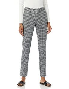 amazon essentials women's bi-stretch full length straight leg pant, white/black, gingham, 14