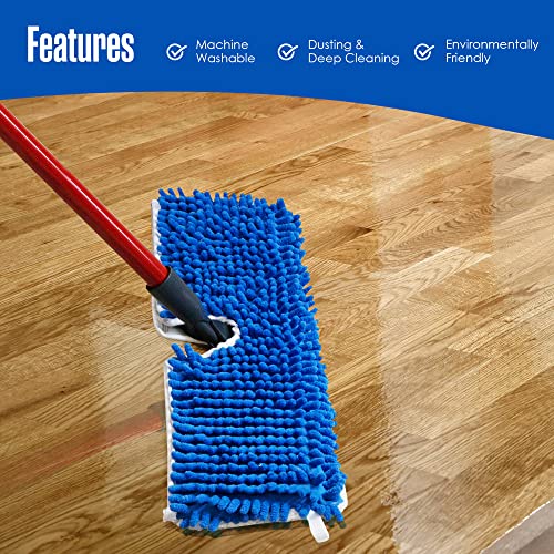 Houseables Flip Mop Refill, Dual Sided Sweeper, 19.5x6, 3 Pack, Blue, Chenille Microfiber, Premium Cleaning Supplies, Upgraded Version, Duster, Floor Cleaner, Easy Squeeze, Hardwood, Tile