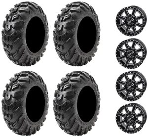 tusk terraform atv/utv tire & wheel kit front 25x8-12 - rear 25x10-12 on 4/110 tusk cascade wheels 4/110 12x7 5.0 + 2.0