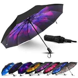 llanxiry umbrella windproof travel umbrellas for rain black folding umbrellas 10 ribs automatic strong portable wind resistant backpack umbrella for men and women (orchid)