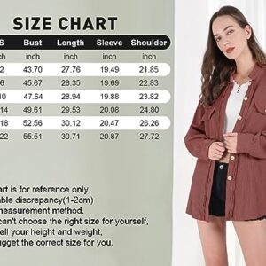 chouyatou Women's Loose Fit Batwing Sleeve Waffle Knit Button Down Shirt Shacket Tops (Large, Coffee)