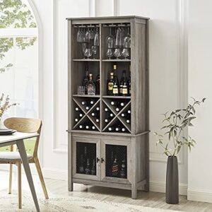 home source bar cabinet bookshelf with wire mesh doors in stone grey