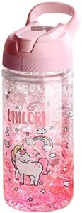 annakiki unicorn water bottles for girls, cute girls water bottles for school, girls unicorn water bottle with straw and safety lock, 400ml/13.5oz kids water bottles for school kids girls, pink