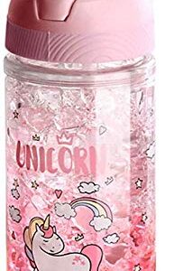 ANNAKIKI Unicorn Water Bottles for Girls, Cute Girls Water Bottles for School, Girls Unicorn Water Bottle with Straw and Safety lock, 400ML/13.5oz Kids Water Bottles for School Kids Girls, Pink