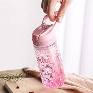 ANNAKIKI Unicorn Water Bottles for Girls, Cute Girls Water Bottles for School, Girls Unicorn Water Bottle with Straw and Safety lock, 400ML/13.5oz Kids Water Bottles for School Kids Girls, Pink