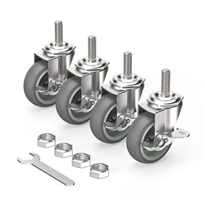 holkie caster wheels 3 inch locking stem casters -16 x 1-1/2" (stem diameter 3/8", stem length 1-1/2") threaded swivel casters set of 4 heavy duty castors gray