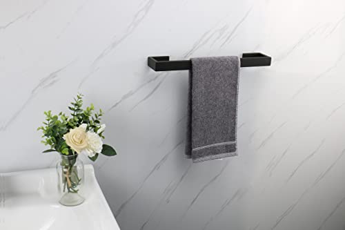 TocTen Bath Towel Rack - Square Base Thicken SUS304 Stainless Steel Towel Bar for Bathroom, Bathroom Bar Accessories Towel Rod Heavy Duty Wall Mounted Towel Holder (Matte Black, 16 Inch)