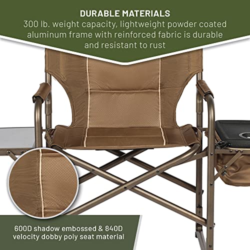 TIMBER RIDGE Lightweight Camping, Portable Laurel Director's Side Table, Cooler Bag & Mesh Pocket Compact Outdoor Folding Lawn Chair, Supports 300lbs, Earth Brown