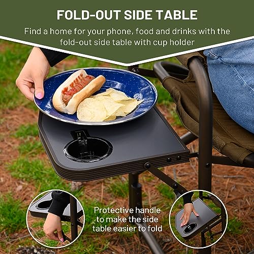 TIMBER RIDGE Lightweight Camping, Portable Laurel Director's Side Table, Cooler Bag & Mesh Pocket Compact Outdoor Folding Lawn Chair, Supports 300lbs, Earth Brown