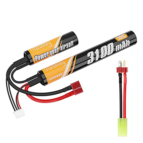 Crazepony Airsoft Battery 11.1v Nunchuck - 3100mAh Mini Rechargeable Tactical Aeg M4 Ak47 Small Lithium Ion Batteries with Deans to Tamiya for Airsoft Rifle