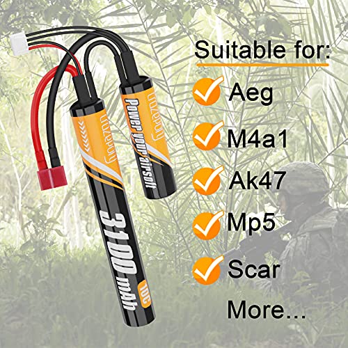 Crazepony Airsoft Battery 11.1v Nunchuck - 3100mAh Mini Rechargeable Tactical Aeg M4 Ak47 Small Lithium Ion Batteries with Deans to Tamiya for Airsoft Rifle