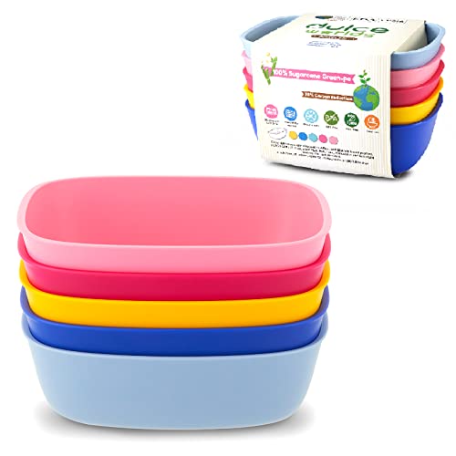 Sugarcane Kids Bowls 5Pack (27oz) - Natural Plastic Dishes for Toddler to Big Kids - Fried Rice & Noodles – Microwaves & Dishwasher Safe – BPA Free, Unbreakable, Reusable - Multi