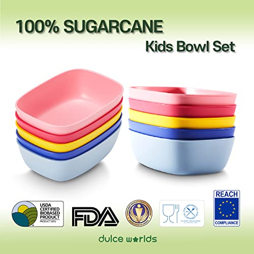 Sugarcane Kids Bowls 5Pack (27oz) - Natural Plastic Dishes for Toddler to Big Kids - Fried Rice & Noodles – Microwaves & Dishwasher Safe – BPA Free, Unbreakable, Reusable - Multi