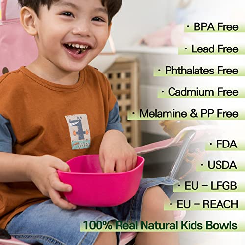 Sugarcane Kids Bowls 5Pack (27oz) - Natural Plastic Dishes for Toddler to Big Kids - Fried Rice & Noodles – Microwaves & Dishwasher Safe – BPA Free, Unbreakable, Reusable - Multi