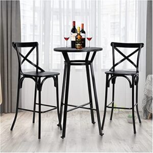 glitzhome 3 pieces black steel round bar table and bar stools with high backest set dining table and chairs set