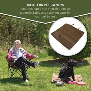 TIMBER RIDGE Collapsible Armrests Cup Holder & Carry Mat & Pet Leash Heavy Duty Foldable Chair for Outdoor Lounge Lawn Beach, Support 300 lbs, Earth Brown