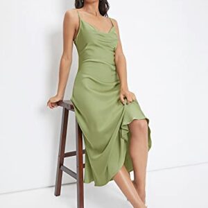 Floerns Women's Spaghetti Strap Cowl Neck Long Slip Satin Silk Midi Dress Green S