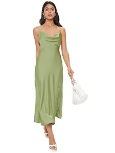 floerns women's spaghetti strap cowl neck long slip satin silk midi dress green s