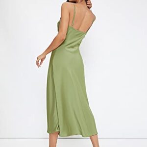 Floerns Women's Spaghetti Strap Cowl Neck Long Slip Satin Silk Midi Dress Green S