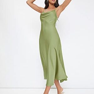 Floerns Women's Spaghetti Strap Cowl Neck Long Slip Satin Silk Midi Dress Green S