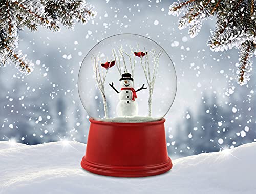 The San Francisco Music Box Company Snowman with Cardinals on a Tree Musical Snow Globe