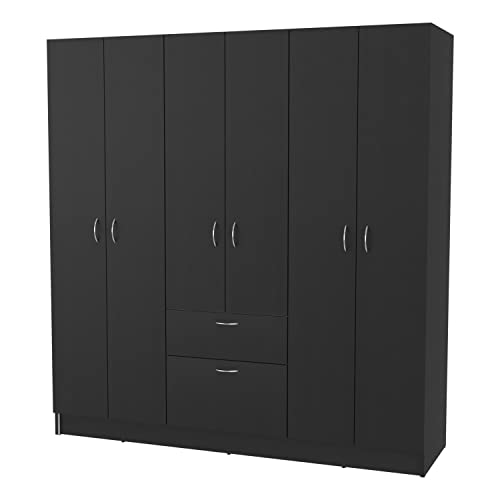 FM FURNITURE Guajira Six Door Armoire, Three Cabinets, Hidden Drawer Shoes,Black/White for Bedroom