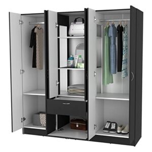 FM FURNITURE Guajira Six Door Armoire, Three Cabinets, Hidden Drawer Shoes,Black/White for Bedroom