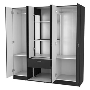 FM FURNITURE Guajira Six Door Armoire, Three Cabinets, Hidden Drawer Shoes,Black/White for Bedroom