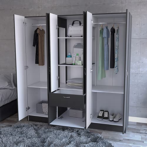 FM FURNITURE Guajira Six Door Armoire, Three Cabinets, Hidden Drawer Shoes,Black/White for Bedroom