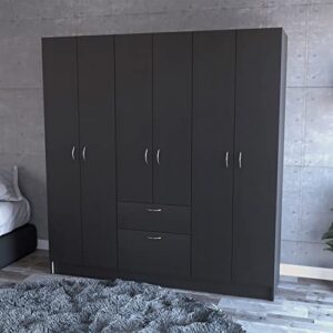 FM FURNITURE Guajira Six Door Armoire, Three Cabinets, Hidden Drawer Shoes,Black/White for Bedroom