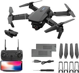 e88 pro drone with 4k camera, wifi fpv 1080p hd dual foldable rc quadcopter altitude hold, headless mode, visual positioning, auto return mobile app control, black, 7.83 x 7.17 x 2.87 inches