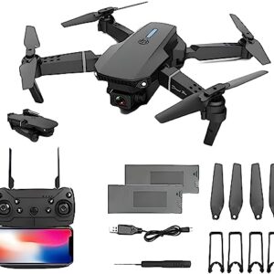 E88 Pro Drone with 4K Camera, WiFi FPV 1080P HD Dual Foldable RC Quadcopter Altitude Hold, Headless Mode, Visual Positioning, Auto Return Mobile App Control, Black, 7.83 x 7.17 x 2.87 inches