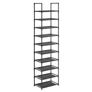 songmics shoe rack, 10 tier shoe shelf, shoe storage organizer, space-saving, 11 x 17.7 x 68.1 inches, metal frame, non-woven fabric shelves, for entryway, bedroom, black ulsh010b02