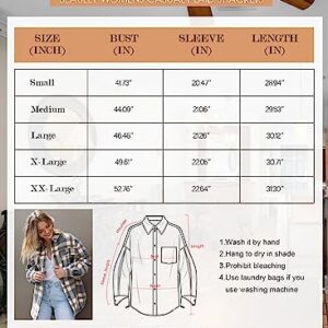 Beaully Women's Brushed Plaid Shirts Long Sleeve Flannel Lapel Button Down Pocketed Shacket Jacket Coats 6017 Khaki Medium