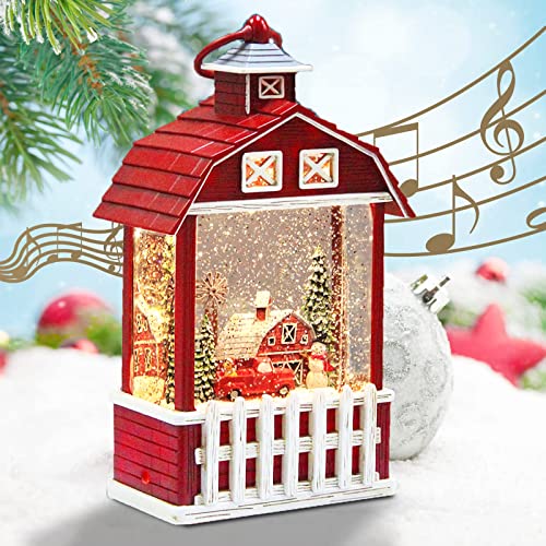 XPHOME Christmas Musical Snow Globes House Snowglobe Christmas Lantern Glitter Lantern Lighted Lantern Snowman with Farm Scene Christmas Home Decoration Gift Battery Operated Snowglobe, XP-JY-0038