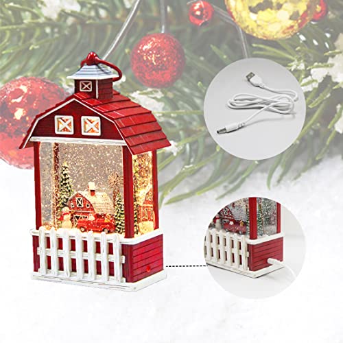 XPHOME Christmas Musical Snow Globes House Snowglobe Christmas Lantern Glitter Lantern Lighted Lantern Snowman with Farm Scene Christmas Home Decoration Gift Battery Operated Snowglobe, XP-JY-0038