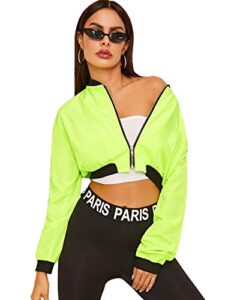 floerns women's long sleeve lightweight crop bomber jacket b neon green l