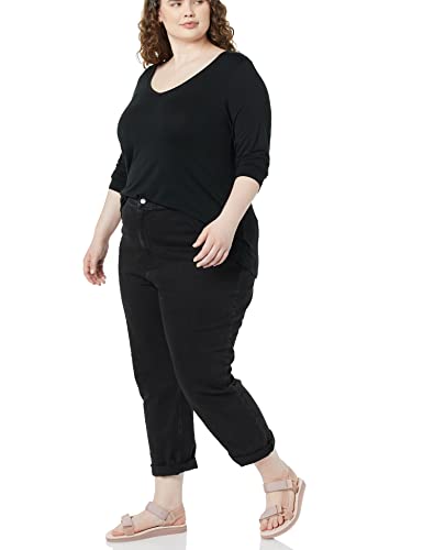 Amazon Essentials Women's 3/4 Sleeve V-Neck Swing T-Shirt (Available in Plus Size), Pack of 2, Black, 3X