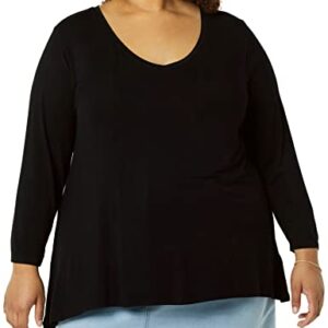 Amazon Essentials Women's 3/4 Sleeve V-Neck Swing T-Shirt (Available in Plus Size), Pack of 2, Black, 3X