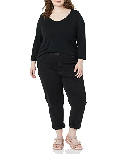 Amazon Essentials Women's 3/4 Sleeve V-Neck Swing T-Shirt (Available in Plus Size), Pack of 2, Black, 3X