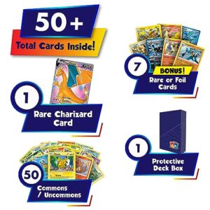 Limited Edition Charizard Bundle | 50+ Authentic Cards | Bonus 7 Rares or Holos | Rare or Ultra Rare Charizard Guaranteed | GG Deck Box Compatible with Pokemon Cards